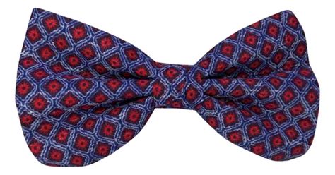 Corbata Moño Ramaty Azul Con Figuras Pre Armado Con Broche Azul Y Vino