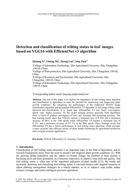 Pdf Detection And Classification Of Wilting Status In Leaf Images Based On Vgg16 With