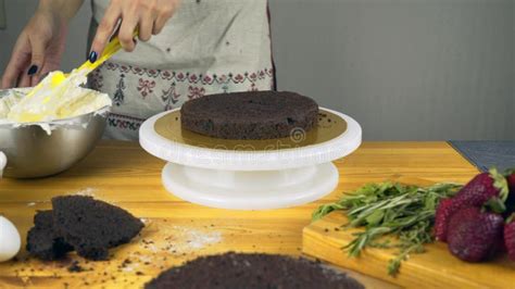 Cutting Cake On Layers Making Chocolate Layer Cake Series Stock Video Video Of Food