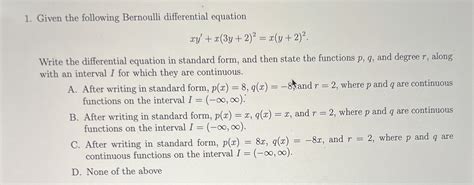 Solved Given The Following Bernoulli Differential