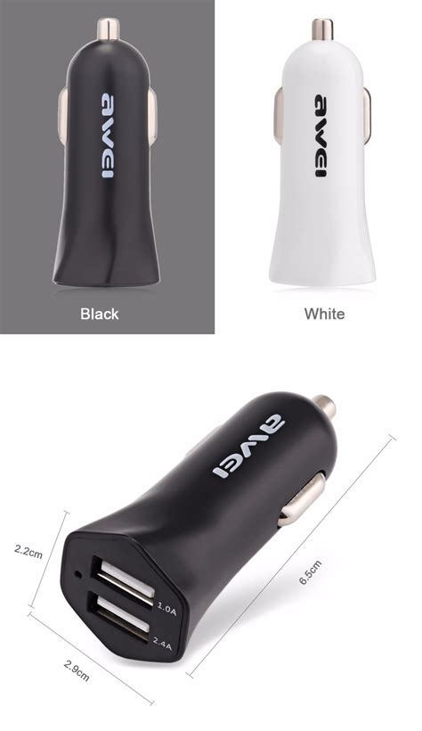 Awei C Car Charger Dual Usb Port Black