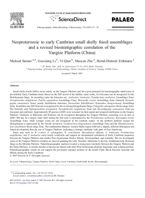 Pdf Neoproterozoic To Early Cambrian Small Shelly Fossil Assemblages And A Revised