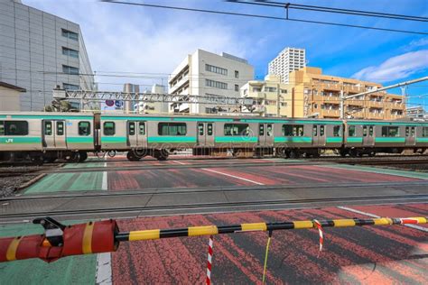 Urban Railway Intersection With Overpasses And Road Traffic Tokyo Dec