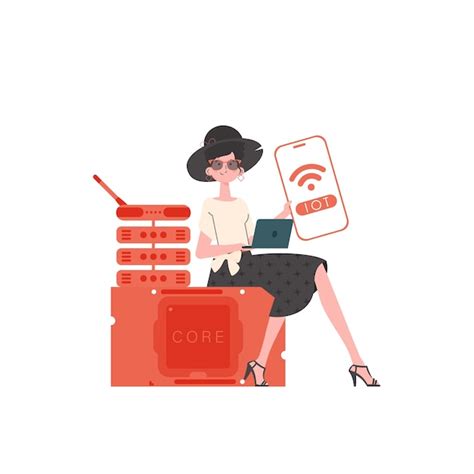 Premium Vector A Woman Holds A Phone With The Iot Logo In Her Hands Iot Concept Vector