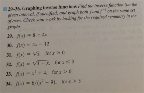 Solved 2936 Graphing Inverse Functions Find The Inverse
