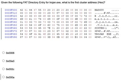 Solved Given The Following Fat Directory Entry For