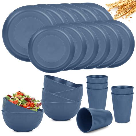 Rvxhua Reusable Plastic Dinnerware Sets For 6 Unbreakable Wheat Straw