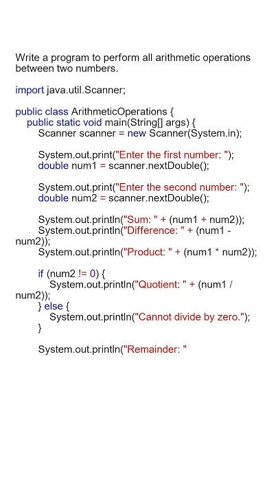 Java Program Perform Arithmetic Operations Between Two Numbers Coding