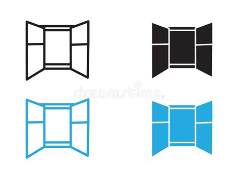 Open Windows Icon Black And White Vector Outline Sign Stock Illustration Illustration Of Panel