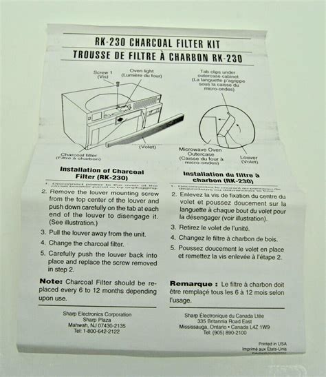Sharp Rk 230 Over The Range Microwave Charcoal Filter