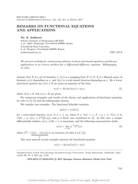 Remarks On Functional Equations And Applications