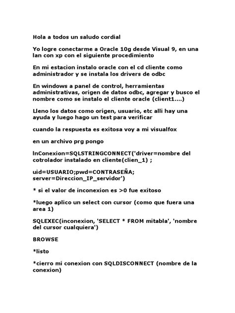 conexion vfp oracle pdf sql tabla base de datos