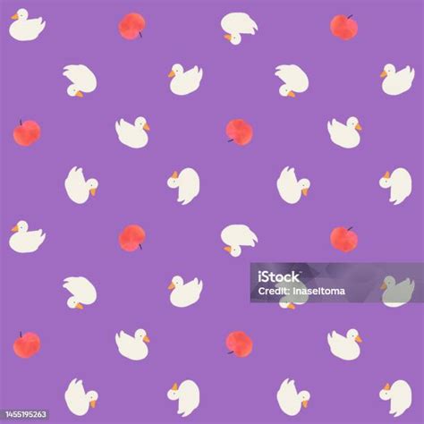 임의의 방향으로 흩어져있는 오리와 사과의 매끄러운 이미지 수채화에 대한 스톡 벡터 아트 및 기타 이미지 수채화 연속무늬 과일 Istock