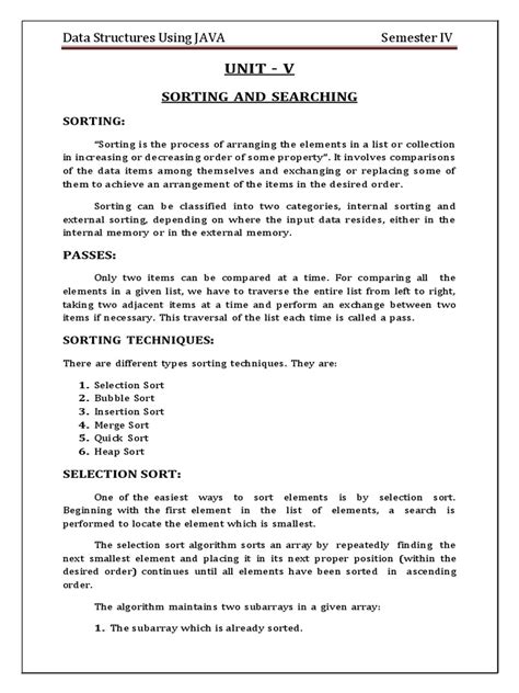 Unit V Sorting And Searching Pdf Array Data Structure Computer