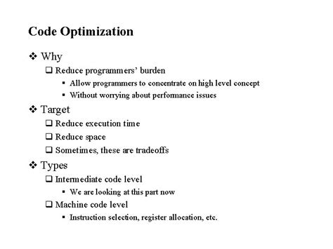 Code Optimization Overview And Examples Code Optimization V