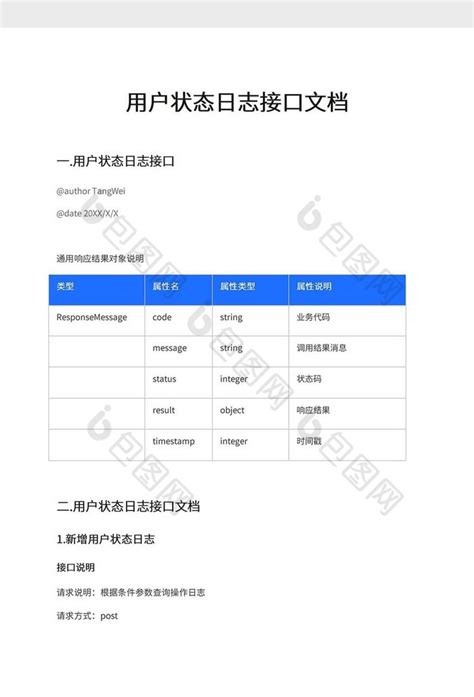 用户状态日志接口文档模板下载 包图网