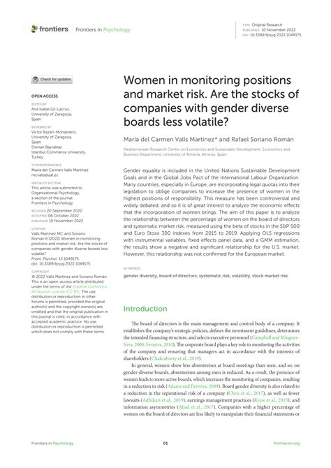PDF Women In Monitoring Positions And Market Risk Are The Stocks Of Companies With Gender