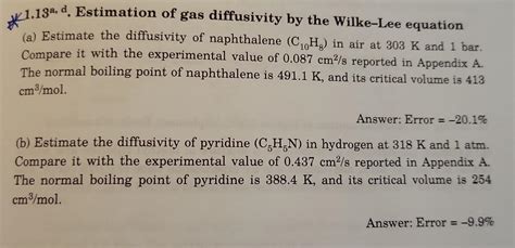 Solved W1 13 A Estimation Of Gas Diffusivity By The