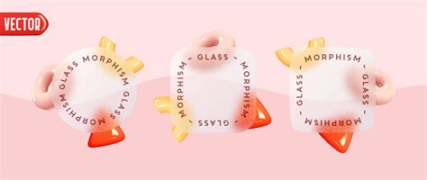 유리 모피즘의 템플릿 세트 Glassmorphism 사각형과 둥근 프레임 유리 아래의 기하학적 추상 객체 텍스처 투명 흐림 효과