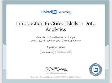 completed data analytics course on linkedin learning prachii maurya