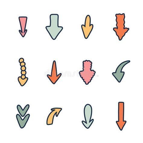 Cute Hand Drawn Arrows Set In Doodle Flat Style Collection Of Bold And Funky Arrows With
