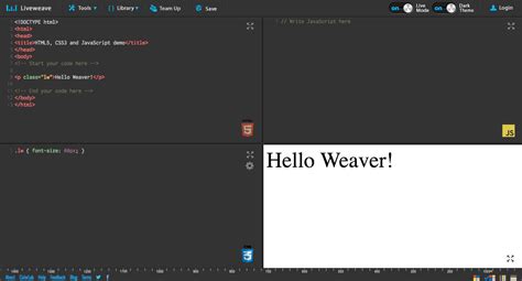 Liveweave HTML5 CSS3 JavaScript Playground For Web Designers