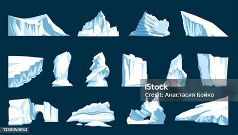 표류하는 북극 빙하 얼음 바위 빙산 얼음 덩어리 남극 얼음 봉우리 눈 산 개체 그룹에 대한 스톡 벡터 아트 및 기타 이미지
