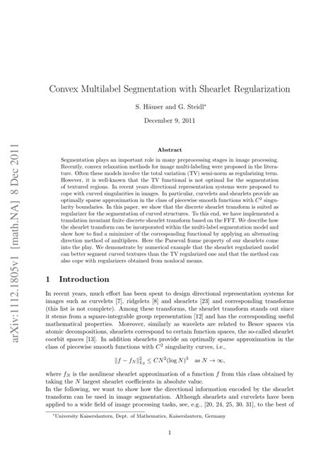 pdf convex multiclass segmentation with shearlet regularization