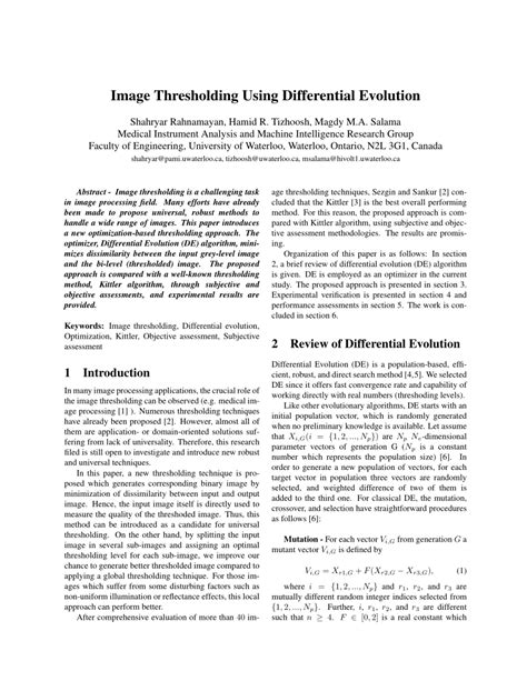 Pdf Image Thresholding Using Differential Evolution