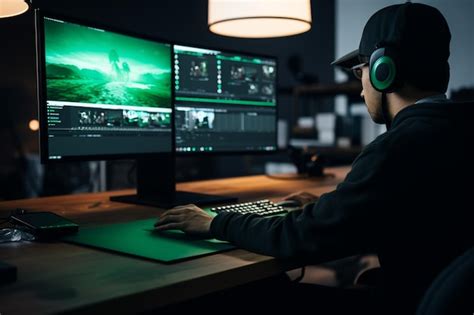 Premium Photo Company Worker Using Green Screen On Computer At Desk