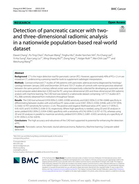 Pdf Detection Of Pancreatic Cancer With Two And Three Dimensional