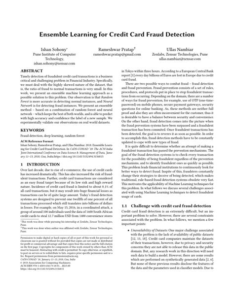 Pdf Ensemble Learning For Credit Card Fraud Detection