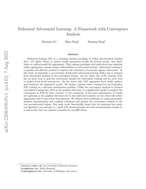Federated Adversarial Learning A Framework With Convergence Analysis Deepai