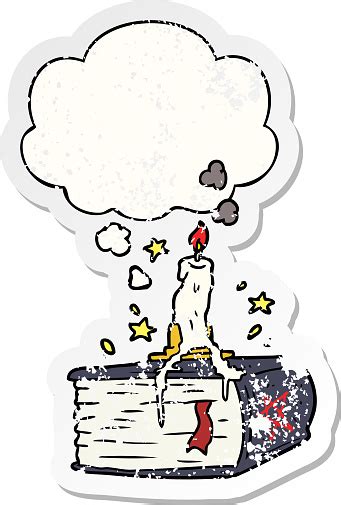 고민 된 낡은 스티커로 생각 거품이있는 만화 으스스한 마법 책 0명에 대한 스톡 벡터 아트 및 기타 이미지 0명 귀여운 그런지 이미지 기법 Istock