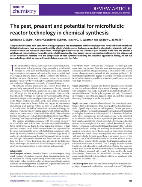 Pdf The Past Present And Potential For Microfluidic Reactor Technology In Chemical Synthesis