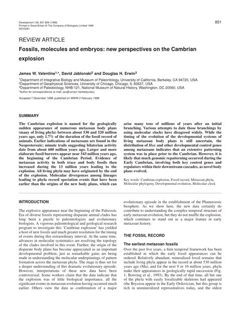 Pdf Fossils Molecules And Embryos New Perspectives On The Cambrian