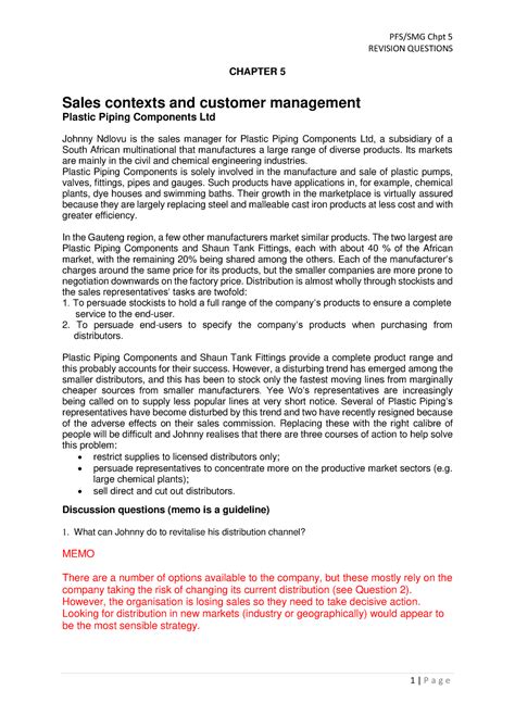 Chapter 5 Practical Exercises Memo Revision Questions Chapter 5 Sales