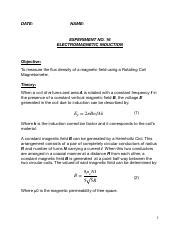 Ece Lab Pdf DATE NAME EXPERIMENT NO ELECTROMAGNETIC INDUCTION Objective To Measure