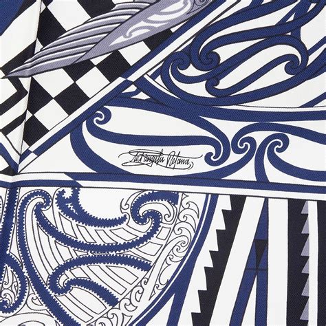 Hermes Silk Kawa Ora 90 Twill Scarf Ivory Marine Noir For Sale At 1stdibs
