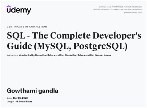 earned udemy sql certification gowthami gandla posted on the topic
