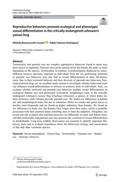 Pdf Natural History Notes Reproductive Behaviors Promote Ecological