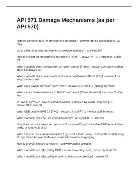 API 571 Damage Mechanisms As Per API 570 Questions With Correct Answers API 570 Stuvia US