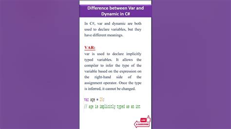 difference between var and dynamic in c csharp csharpinterviewquestions interview youtube