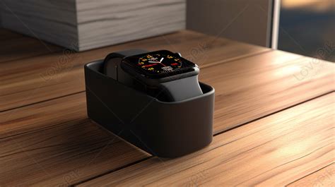 나무 테이블 배경에 놓인 선물 상자가 포함된 세련된 블랙 스마트워치 및 스트랩 모형의 3d 렌더링 전화 템플릿 배경 선물 3d 배경 전자 기기 배경 이미지 Hd 전화