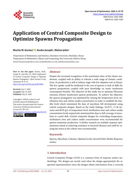 Pdf Application Of Central Composite Design To Optimize Spawns Propagation
