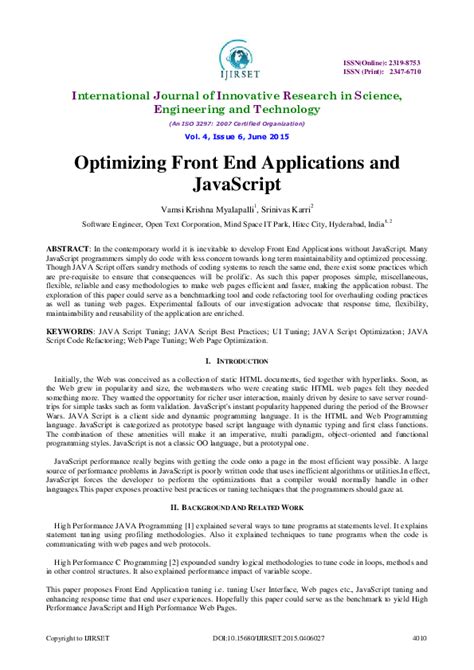 Pdf Optimizing Front End Applications And Javascript