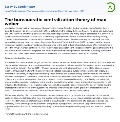 The Bureaucratic Centralization Theory Of Max Weber Essay Example