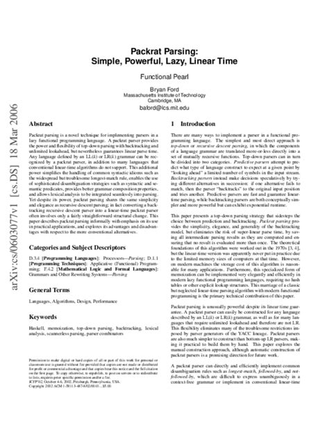 Pdf Packrat Parsing Simple Powerful Lazy Linear Time Functional