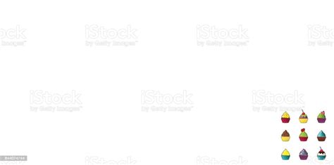 벡터 컵 케이크 또는 머핀 아이콘 화려한 디저트 크림 초콜릿 체리와 딸기 다 색 귀여운 컵 케 익 전단지 엽서 스티커 인쇄