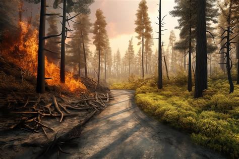 Premium Ai Image A Forest Path Splitting Into Two One Leading